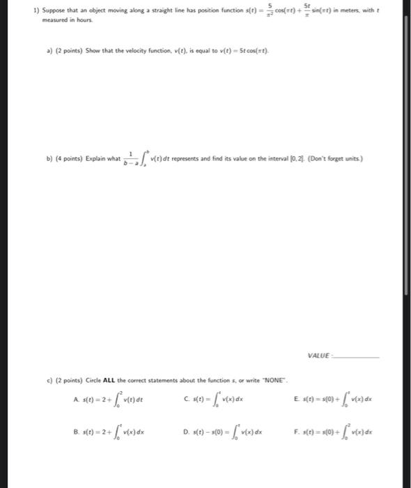 Solved 1 Suppose That An Object Moving Along A Straight