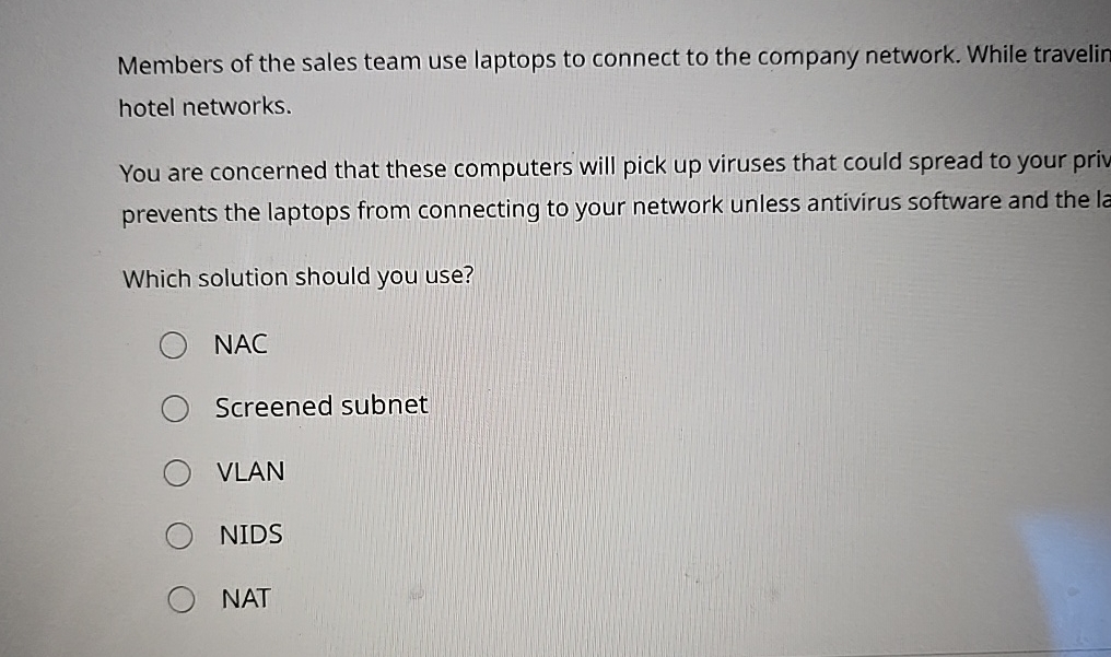 Solved Members of the sales team use laptops to connect to | Chegg.com