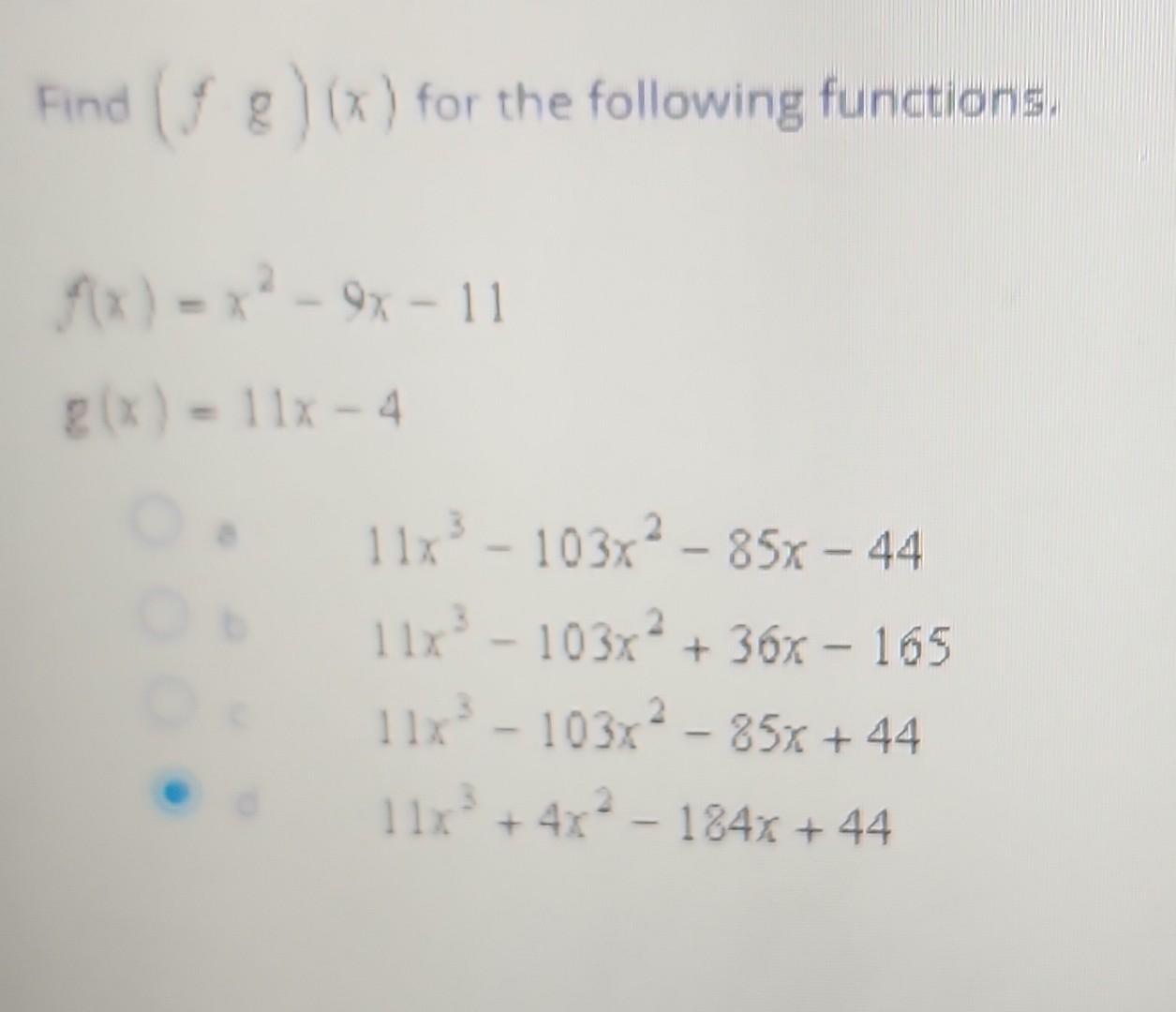Solved Find (fg)(x) for the following functions. | Chegg.com