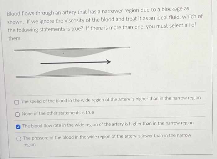 Solved Blood flows through an artery that has a narrower | Chegg.com