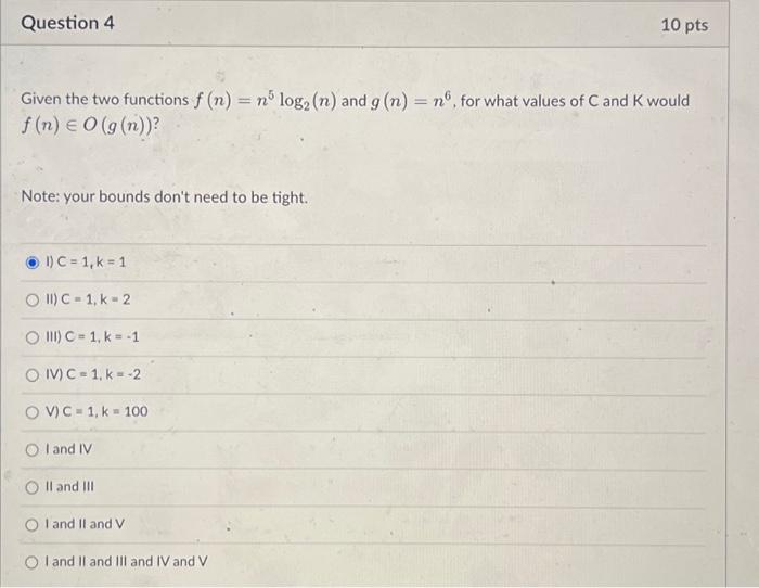 Solved Given the two functions f(n)=n5log2(n) and g(n)=n6, | Chegg.com