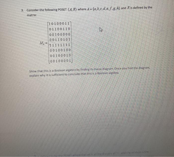 Solved 3. Consider the following POSET (A,R) where | Chegg.com