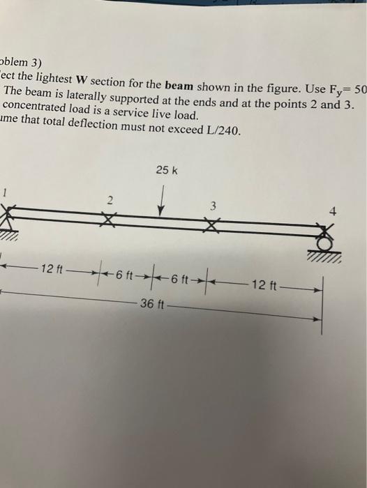 Solved oblem 3) ect the lightest W section for the beam | Chegg.com