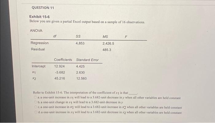 Solved Exhibit 15-6 Below you are given a partial Excel | Chegg.com