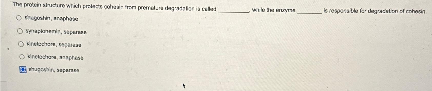 Solved The protein structure which protects cohesin from | Chegg.com