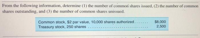 Solved From the following information, determine (1) the | Chegg.com