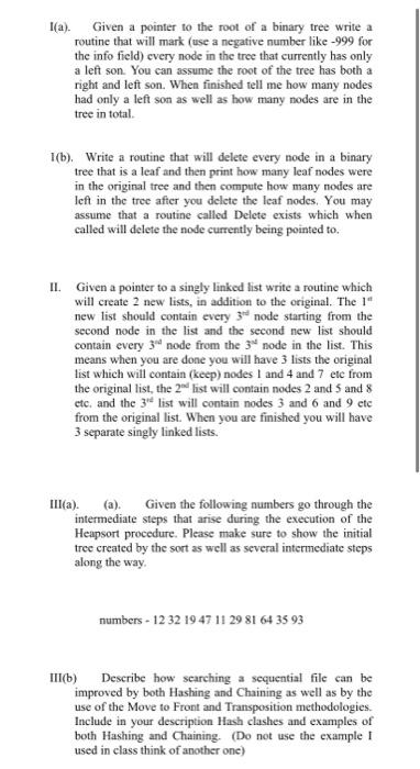 I(a). Given a pointer to the root of a binary tree | Chegg.com