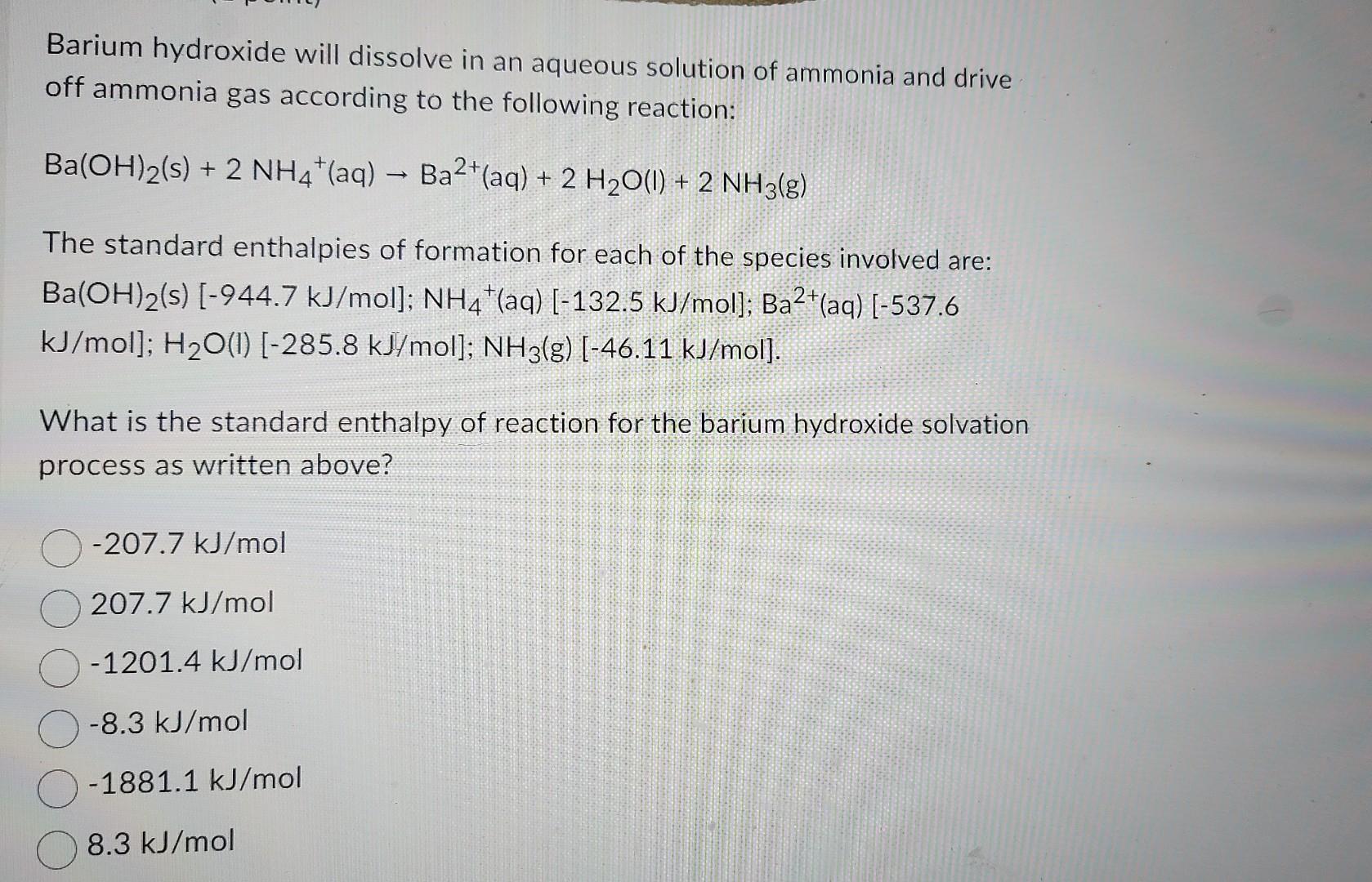 Solved Barium hydroxide will dissolve in an aqueous solution | Chegg.com