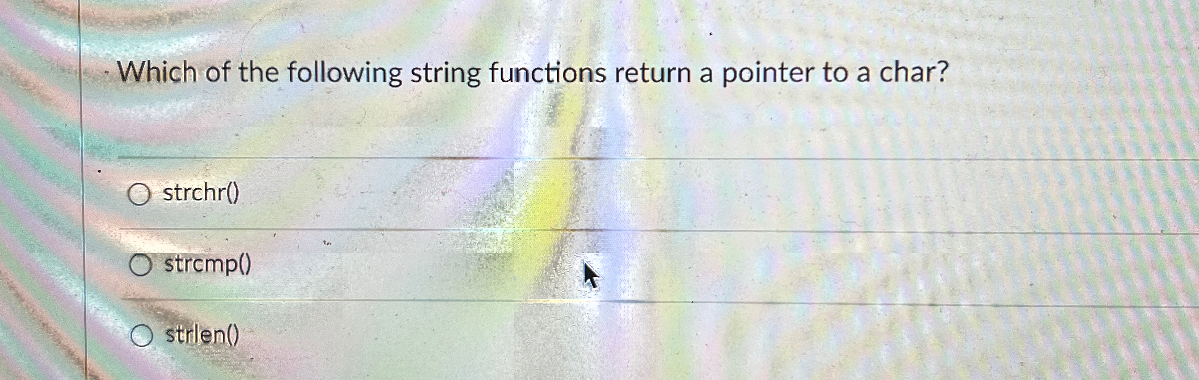 Solved Which of the following string functions return a | Chegg.com