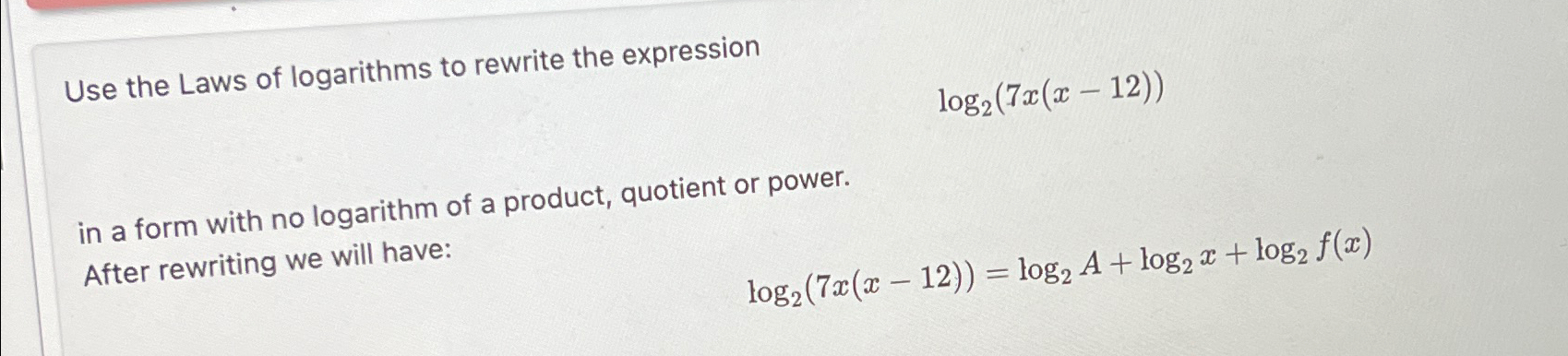 Solved Use the Laws of logarithms to rewrite the | Chegg.com