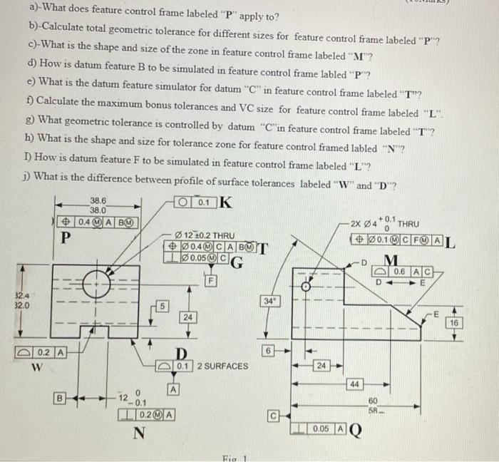 Solved a)-What does feature control frame labeled "P" apply | Chegg.com
