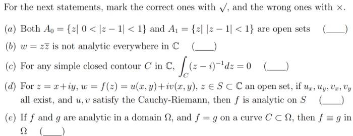 Solved For the next statements, mark the correct ones with | Chegg.com