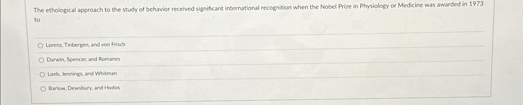 Solved The ethological approach to the study of behavior | Chegg.com