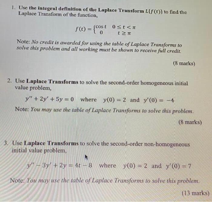 Solved 1. Use the integral definition of the Laplace | Chegg.com