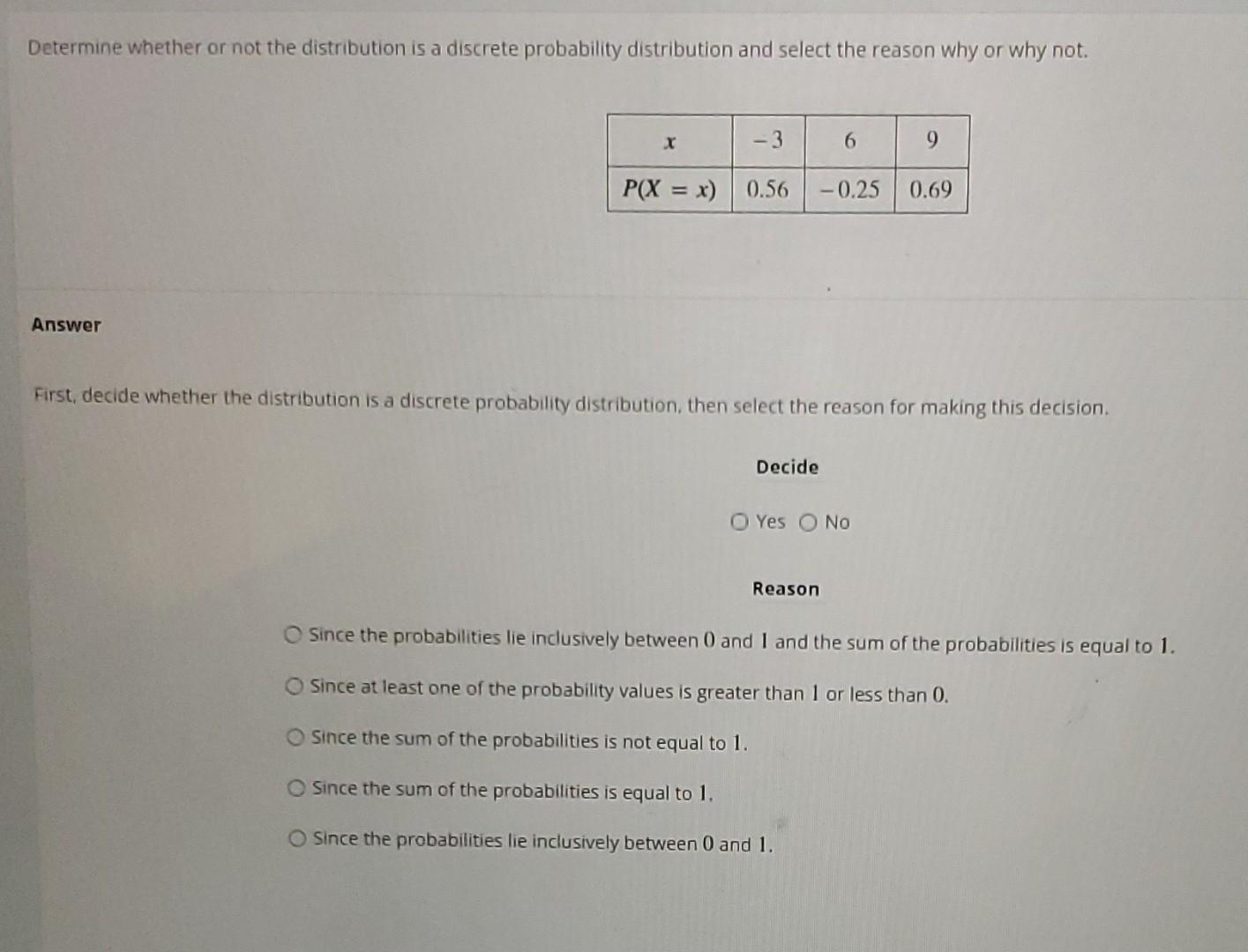 Determine whether or not the distribution is a | Chegg.com