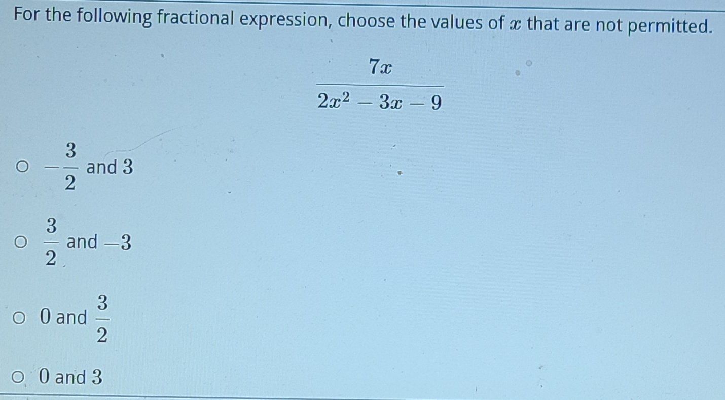 Solved For the following fractional expression, choose the | Chegg.com