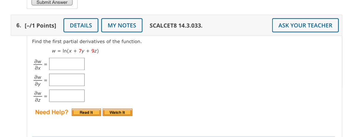 Solved [-/1 ﻿Points]SCALCET8 14.3.033.Find the first partial | Chegg.com