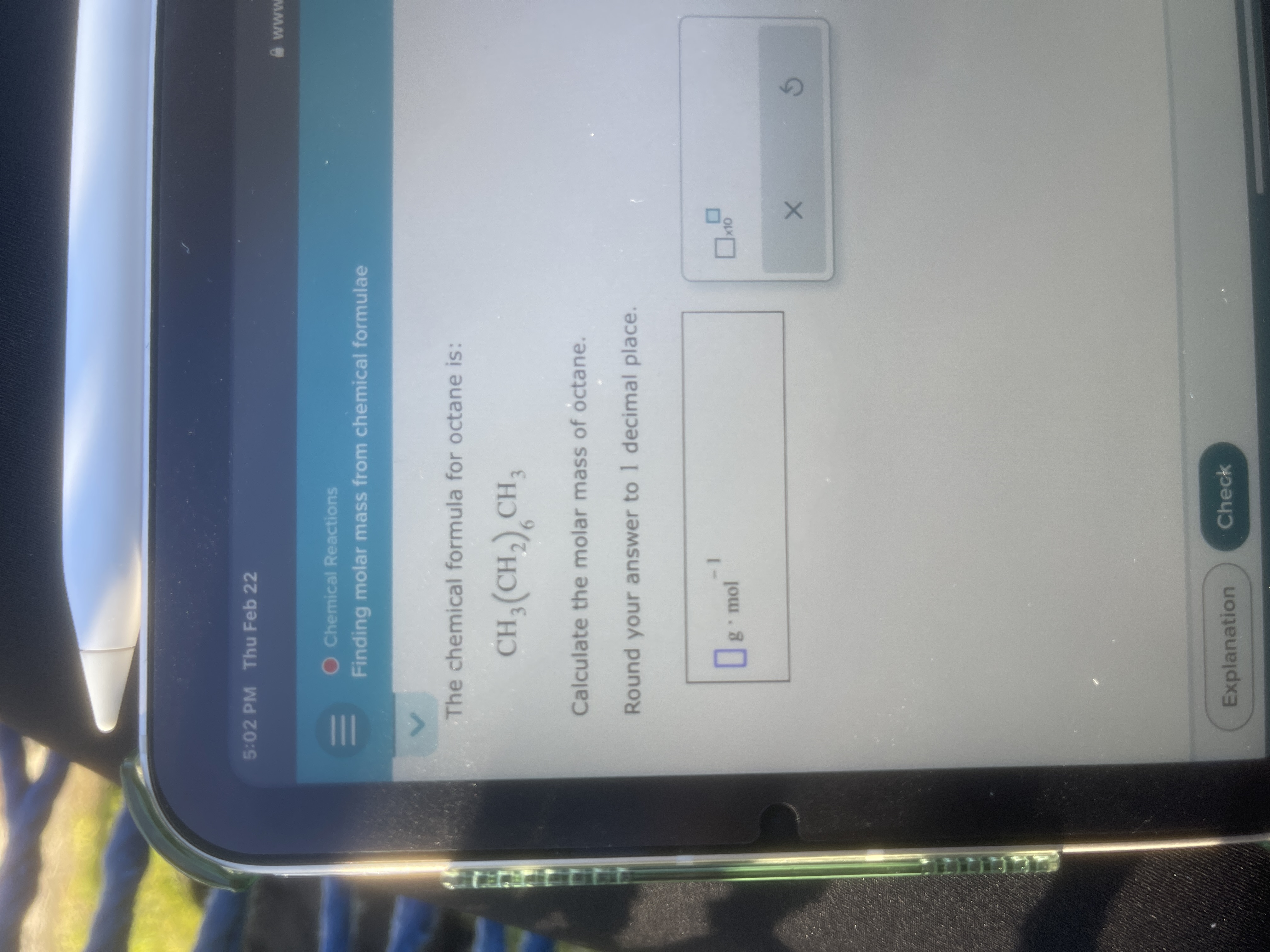 Solved The chemical formula for octane | Chegg.com