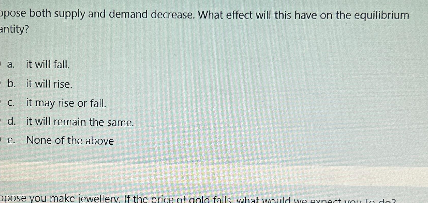 Solved pose both supply and demand decrease. What effect | Chegg.com