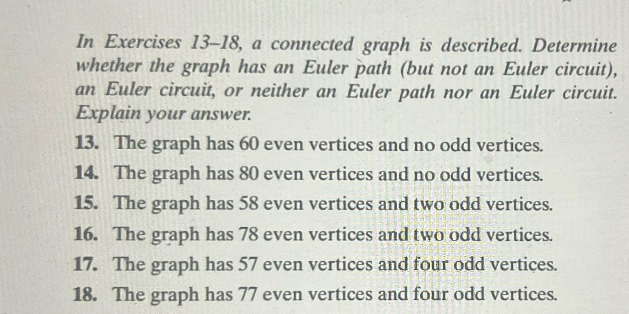 Solved In Exercises 13-18, ﻿a connected graph is described. | Chegg.com
