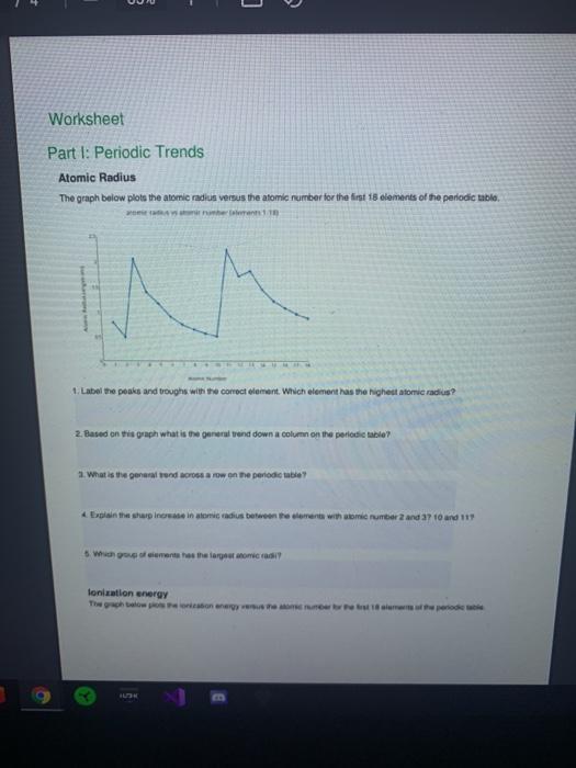 Solved Worksheet Part I: Periodic Trends Atomic Radius The | Chegg.com