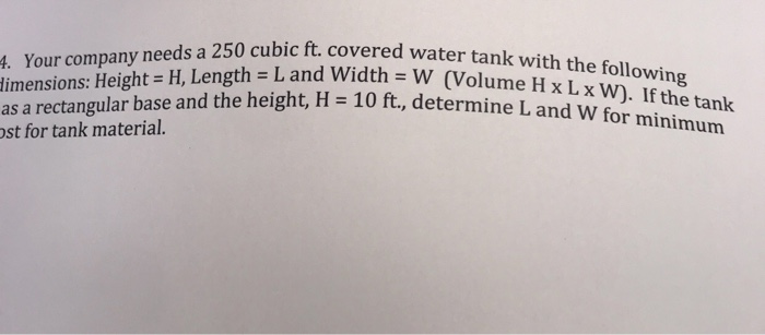 Solved 4. Your company needs a 250 cubic ft. cover | Chegg.com