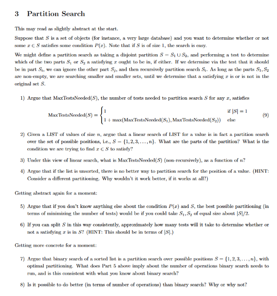 Solved 3 ﻿Partition SearchThis may read as ﻿slightly | Chegg.com