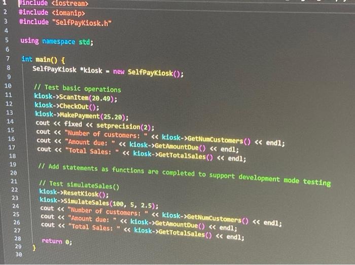 Solved Program Specifications Write a SelfPaykiosk class to | Chegg.com