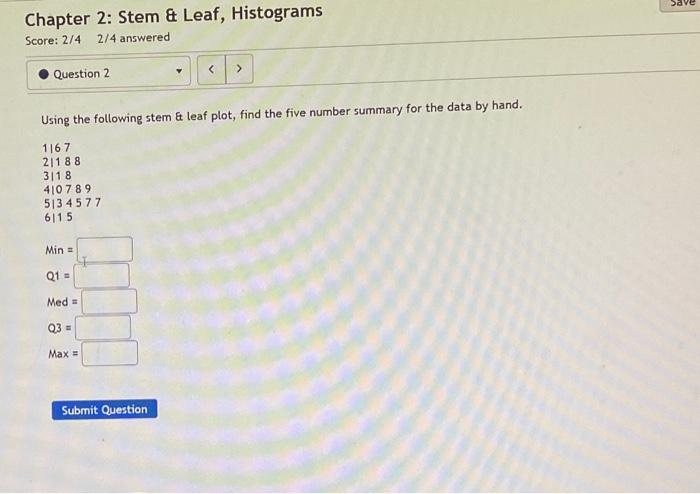 Solved Using the following stem \& leaf plot, find the five | Chegg.com