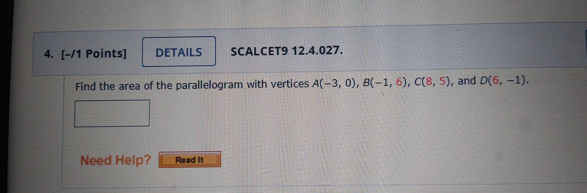 Solved Find the area of the parallelogram with vertices | Chegg.com