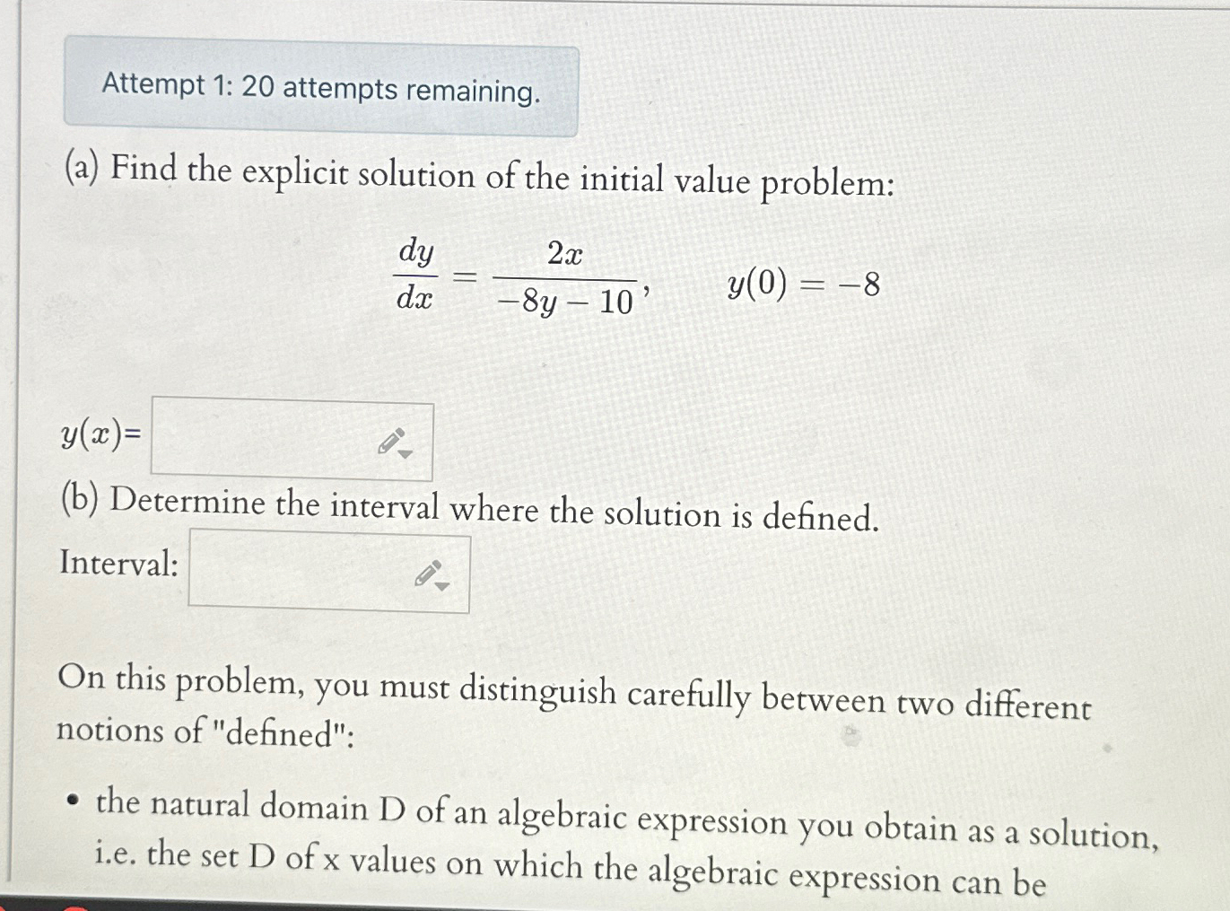 Solved Attempt 1: 20 ﻿attempts remaining.(a) ﻿Find the | Chegg.com