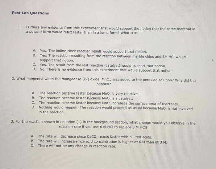 Solved Post-Lab Questions 1. Is there any evidence from this | Chegg.com