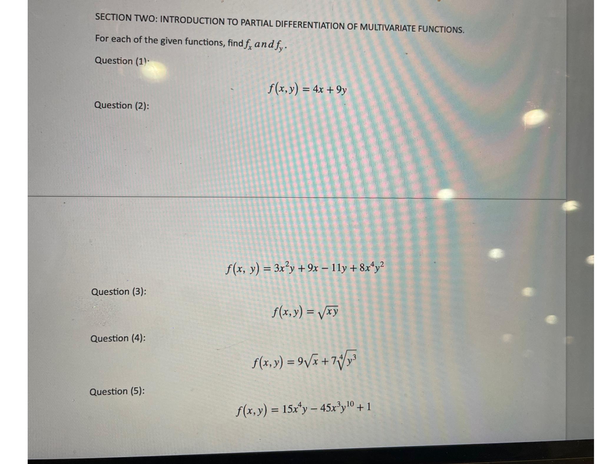Solved SECTION TWO: INTRODUCTION TO PARTIAL DIFFERENTIATION | Chegg.com