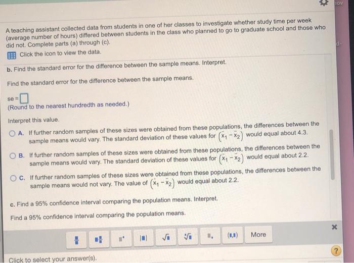 Solved A teaching assistant collected data from students in | Chegg.com