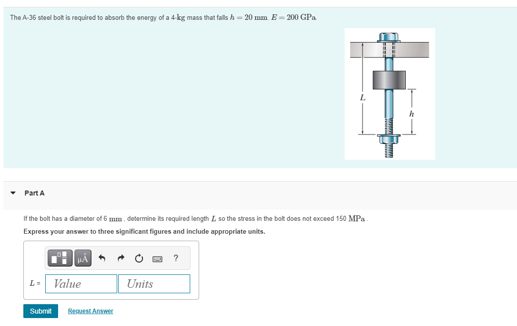 Solved The A-36 ﻿steel bolt is required to absorb the energy | Chegg.com