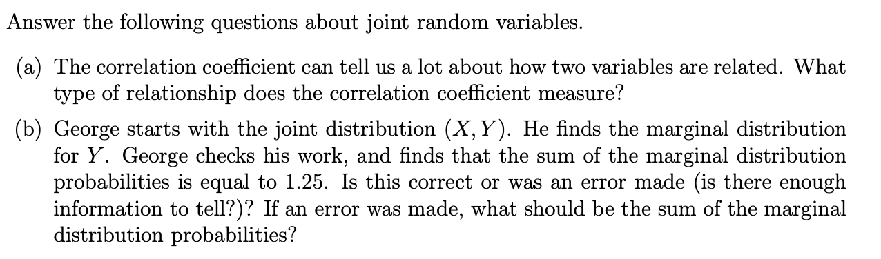 Solved Answer the following questions about joint random | Chegg.com