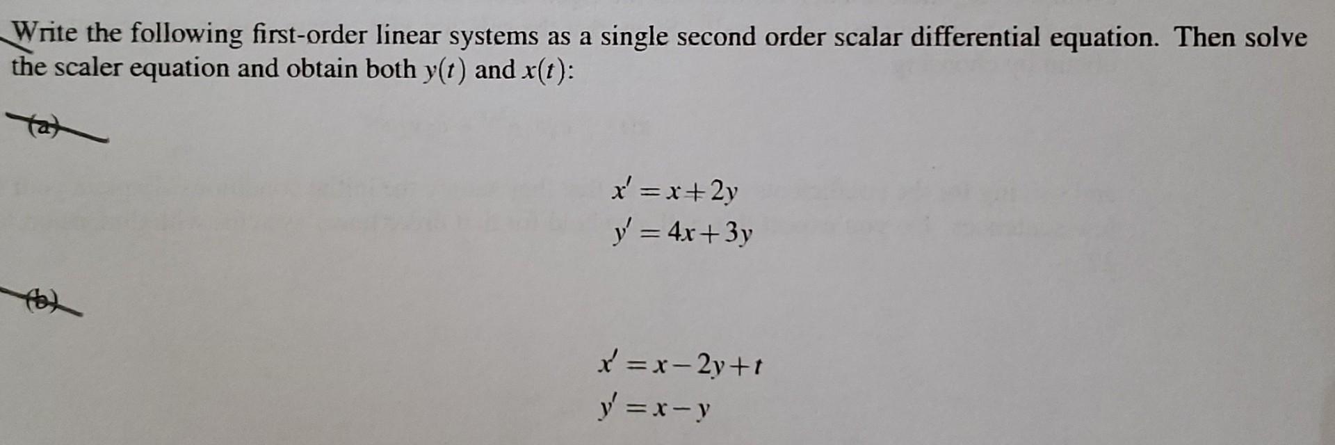 Solved Write the following first-order linear systems as a | Chegg.com