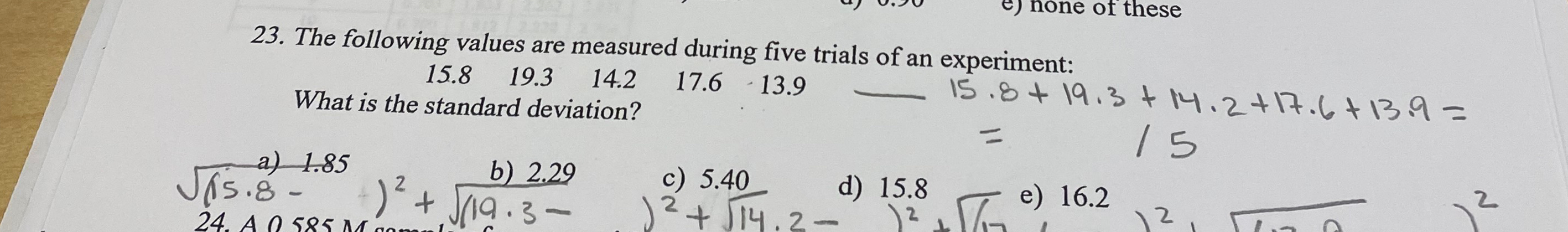 Solved The following values are measured during five trials | Chegg.com