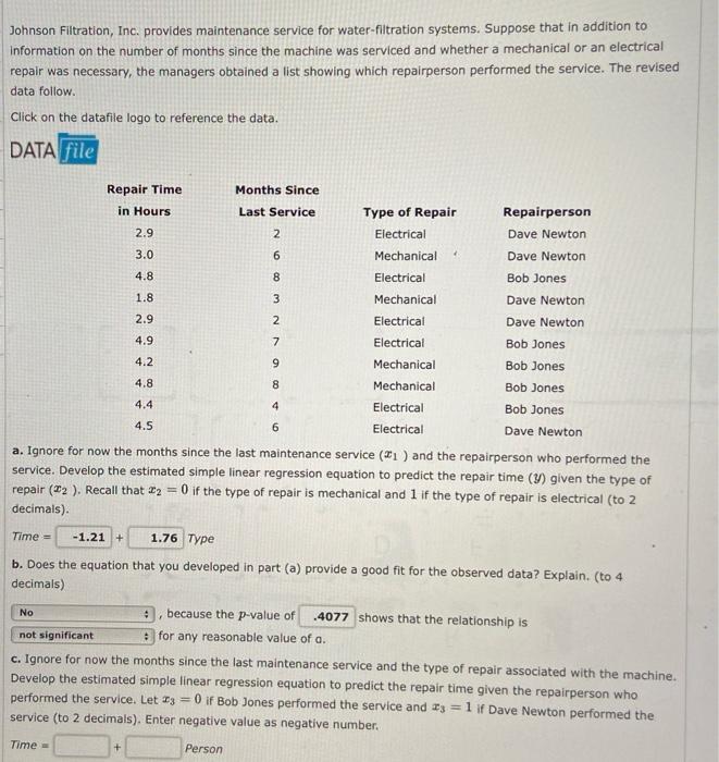 Johnson Filtration, Inc. provides maintenance service | Chegg.com