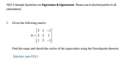 Solved TEST 2 Sample Questions on Eigenvalue & Eigenvector. | Chegg.com