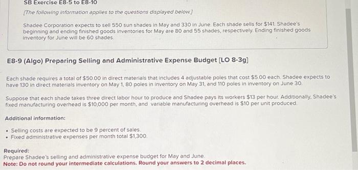 Solved Required information SB Exercise E8-5 to E8-10 [The | Chegg.com