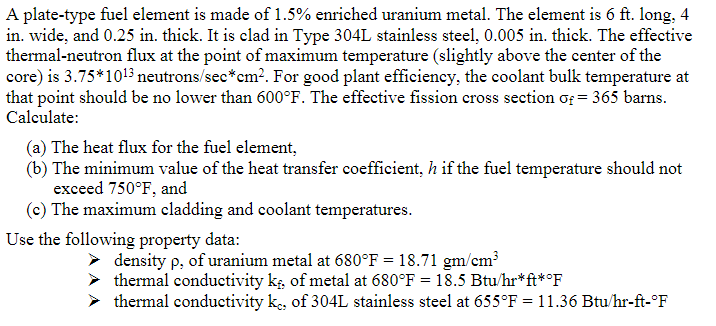 Solved A plate-type fuel element is made of 1.5% ﻿enriched | Chegg.com