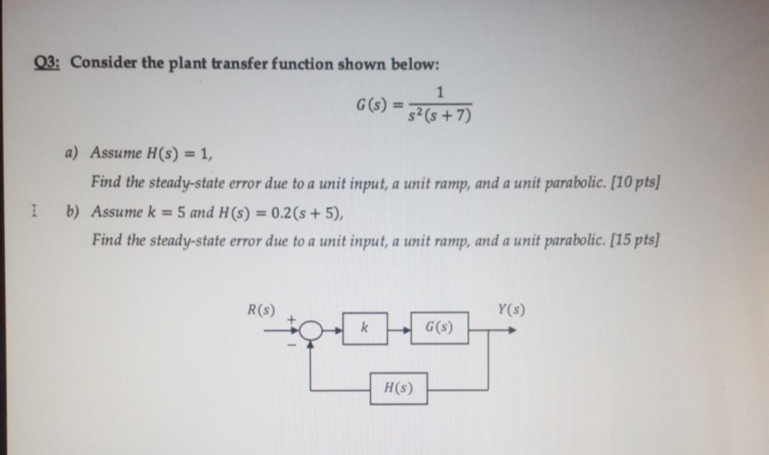 Solved 03: Consider the plant transfer function shown below: | Chegg.com