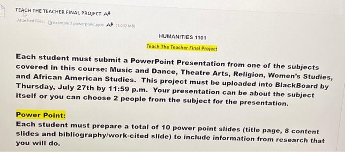 Teach The Teacher Final Project Each student must | Chegg.com