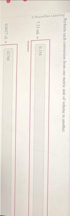 Solved Perform each conversion from one metric unit of | Chegg.com