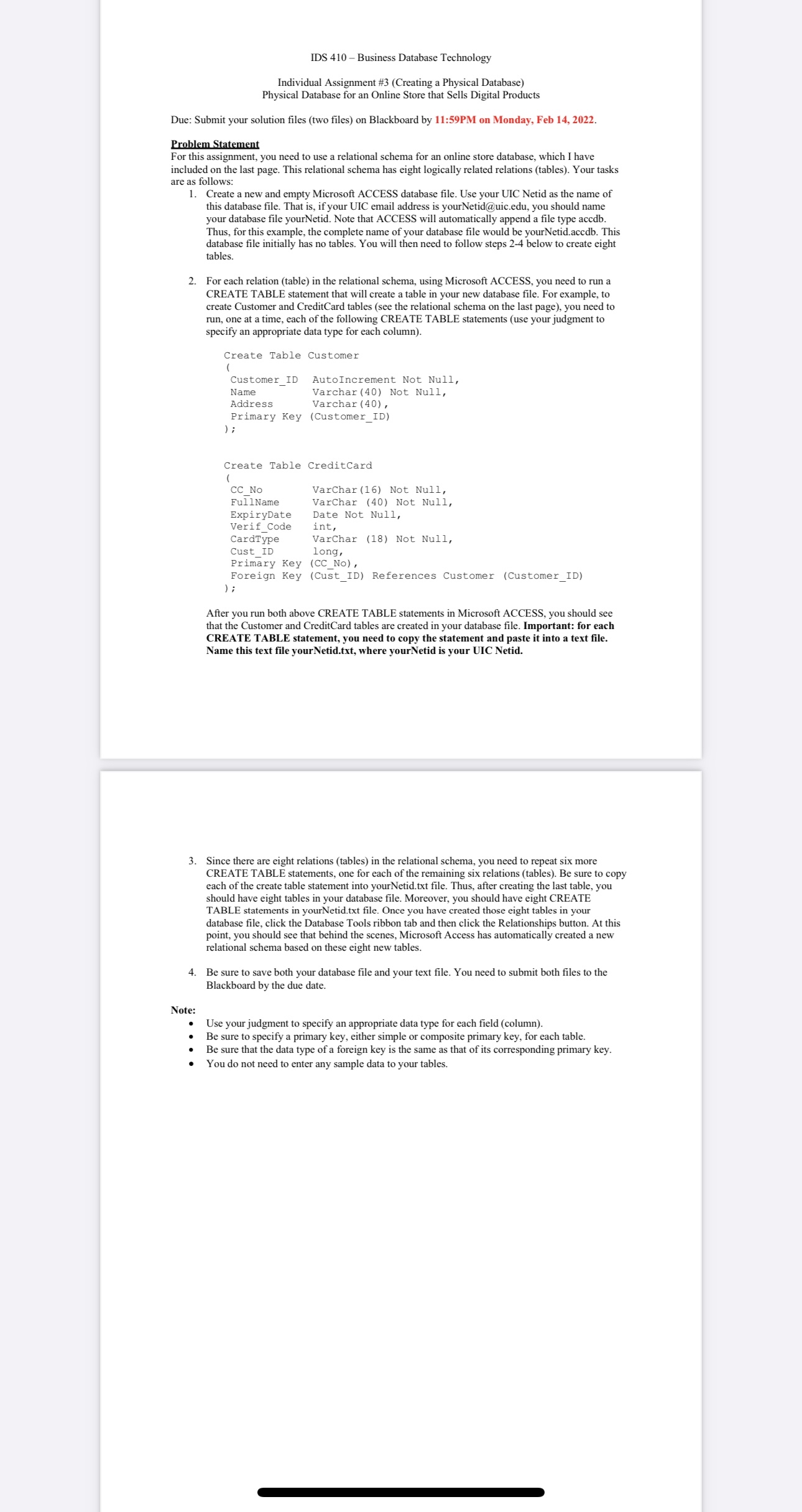 Solved Individual Assignment #3 (Creating a Physical | Chegg.com