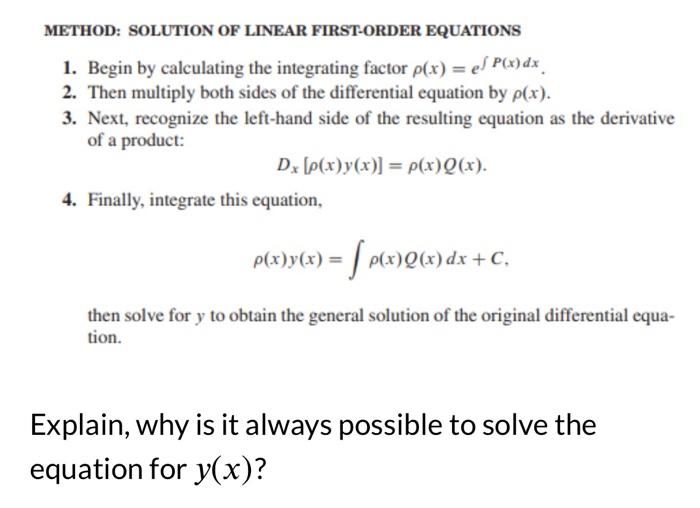 Solved Method Solution Of Linear First Order Equations 1