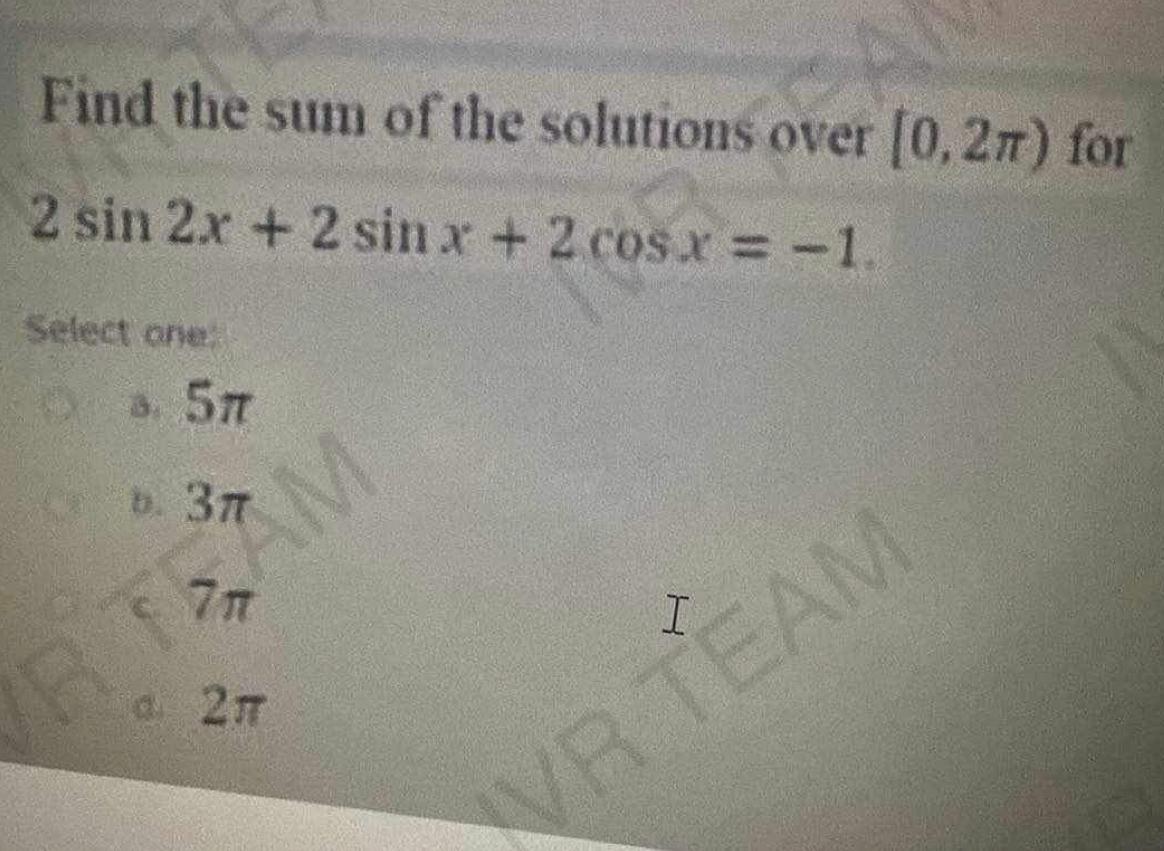 Solved Find the sum of the solutions over [0,2π) ﻿for | Chegg.com