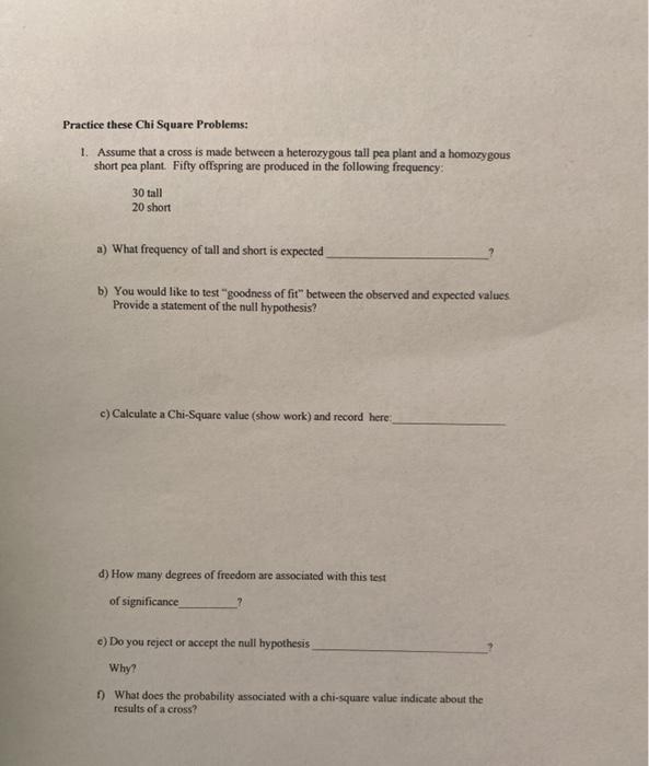 Solved Practice these Chi Square Problems: 1. Assume that a | Chegg.com