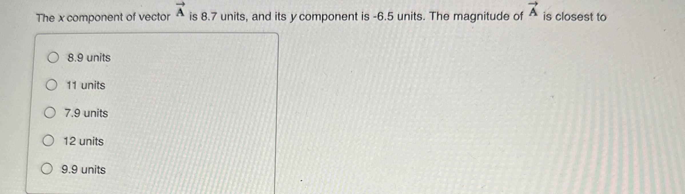Solved The x ﻿component of vector vec(A) ﻿is 8.7 ﻿units, and | Chegg.com